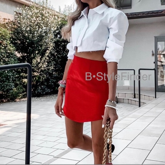 Zara | Skirts | Red Satin Mini Skirt | Poshmark